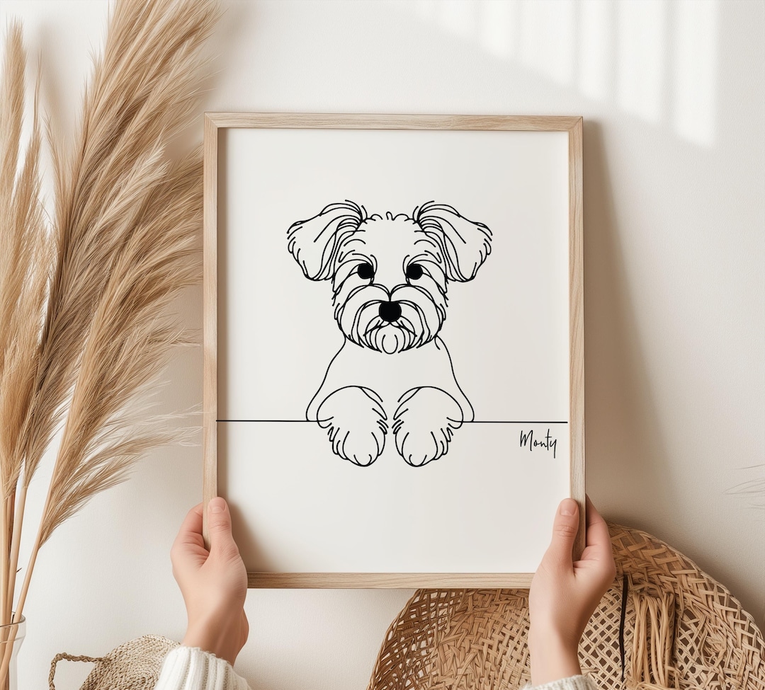 Schnoodle Print, Schnoodle Line Art, Schnoodle Portrait, Dog Line Art ...