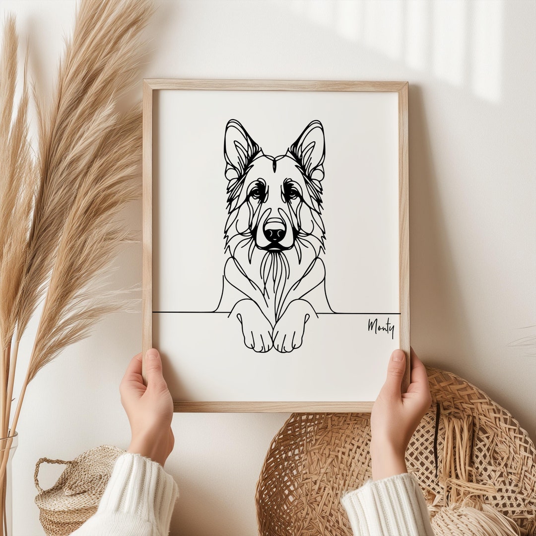 Personalised German Shepherd Digital Print, German Shepherd Dog Outline ...