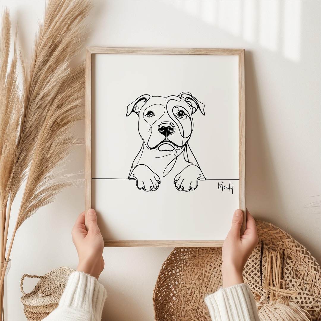 Personalised Staffy Print, Staffy Art, Staffy Line Art, Staffy Gift ...