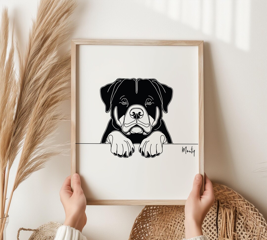 Rottweiler Print, Line Art Dog Print, Rottweiler Picture, Fun Gift for ...