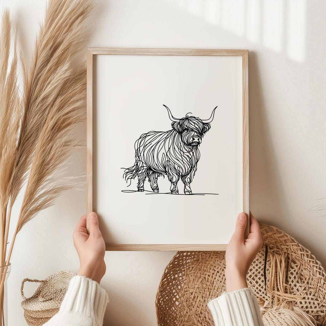 Highland Cow Line Art Print, Highland Cow Decor, Highland Cow Gifts, Cow Prints, Highland Cow ...