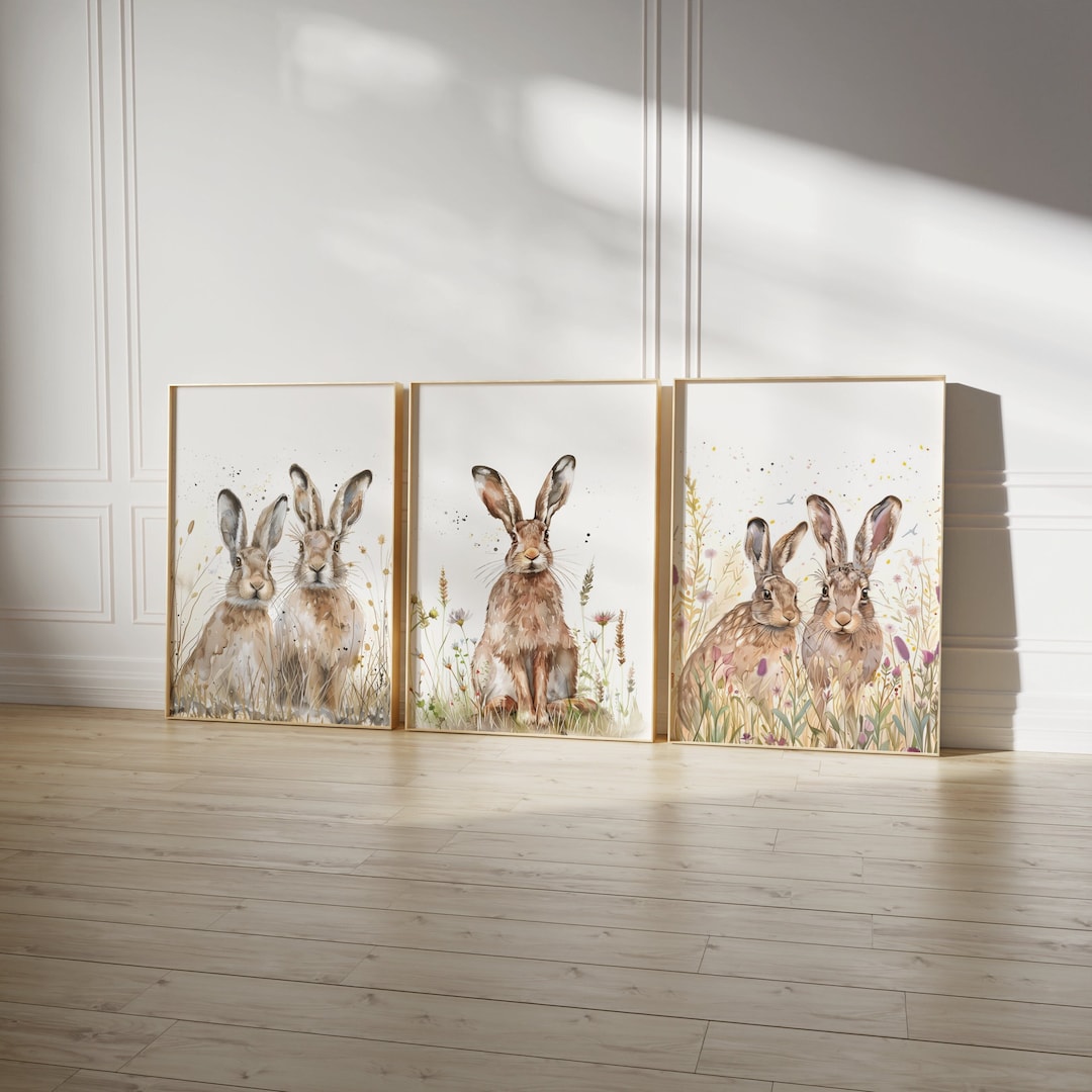 Watercolour Hare Prints, Hare Watercolour Art, Set of Three Prints ...