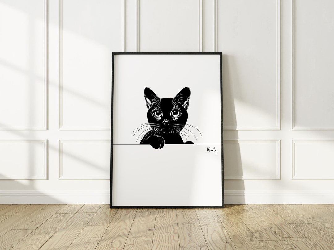 Black Cat Print, Black Cat Line Art,black Cat Portrait, Black Cat ...
