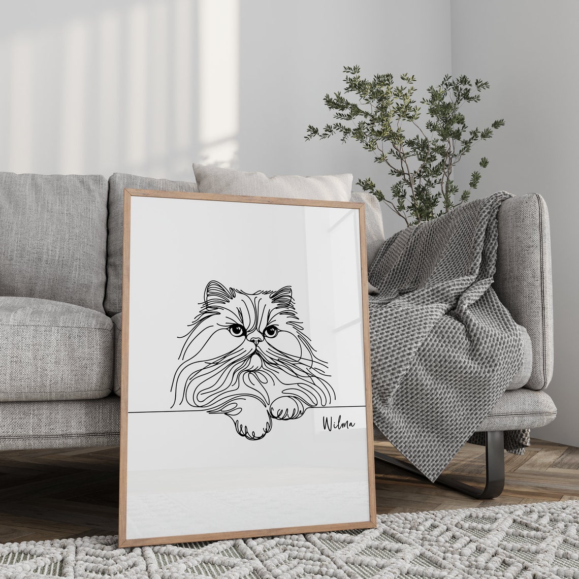 Personalised Persian Digital Print, Persian Cat Outline, Minimalist ...