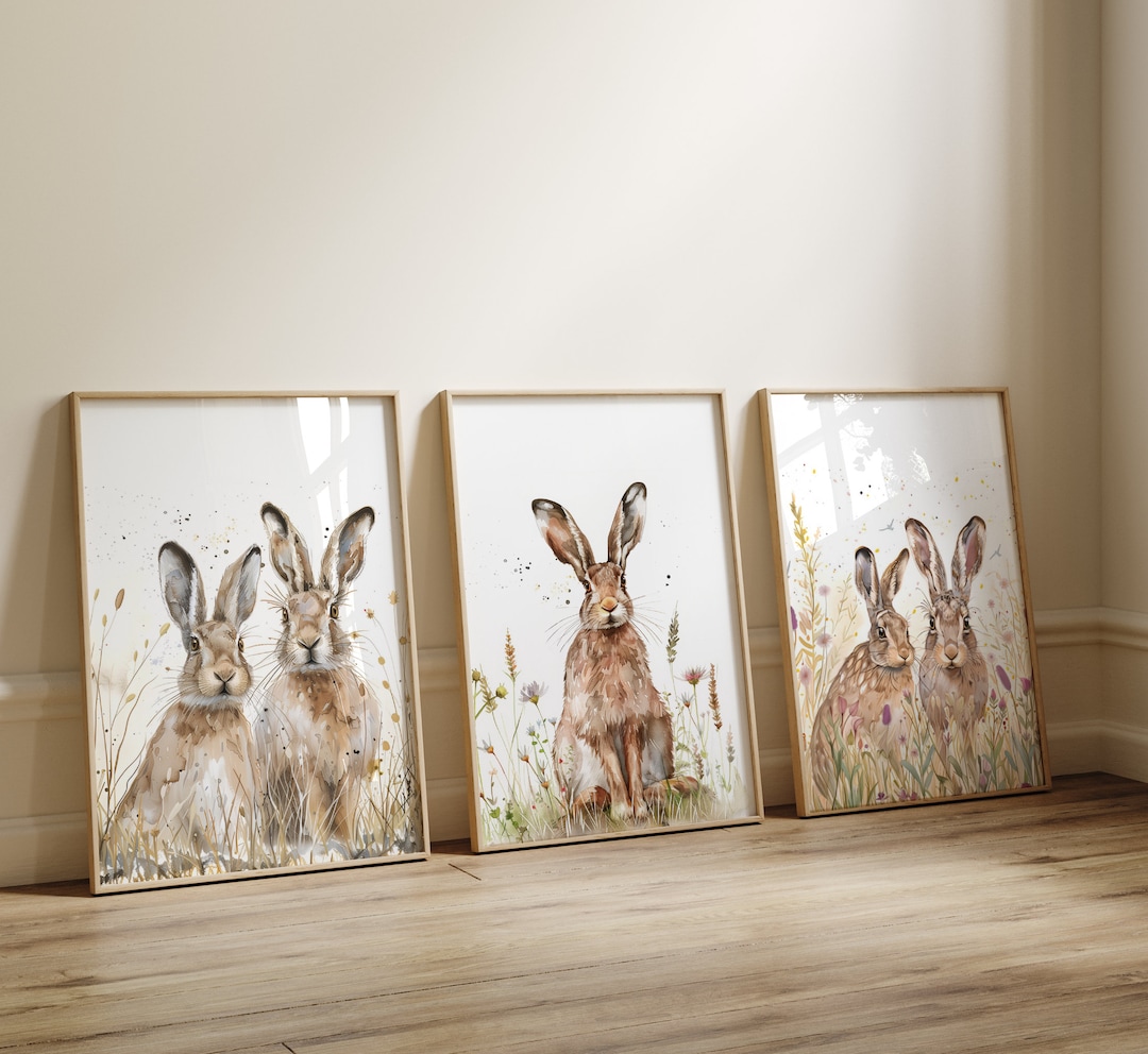 Watercolour Hare Prints, Hare Watercolour Art, Set of Three Prints ...