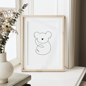 Koala Line Art, Koala Drawing, Minimalist Koala Art, Koala Wall Art ...