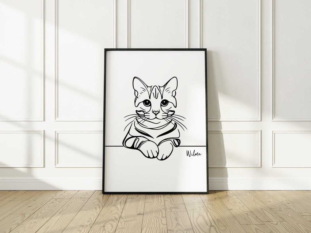 Tabby Cat Print, Tabby Cat Line Art, Tabby Cat Portrait, Tabby Cat ...