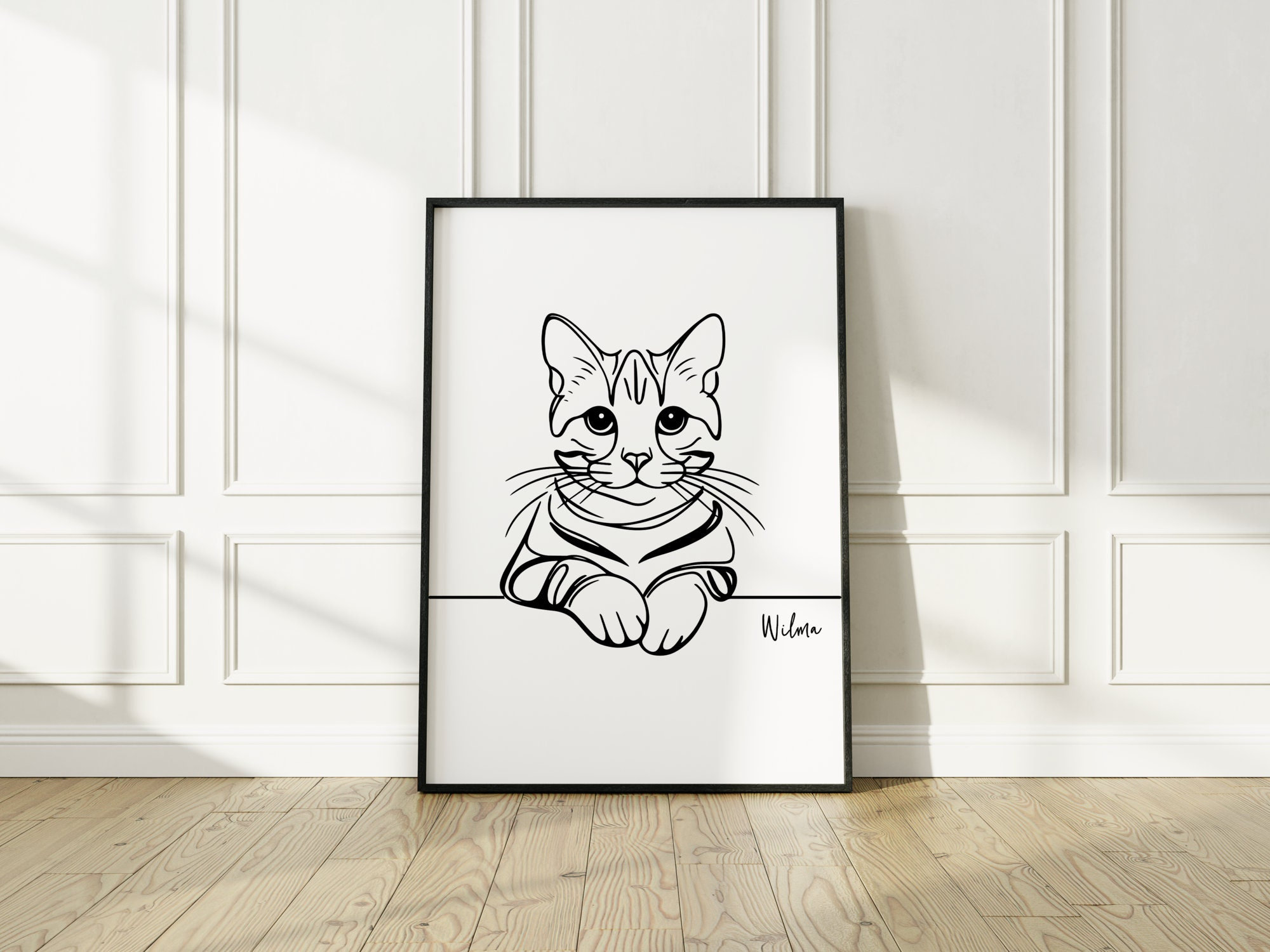 Tabby Cat Print, Tabby Cat Line Art, Tabby Cat Portrait, Tabby Cat ...