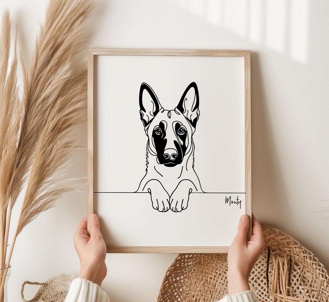Belgian Malinois Print, Line Art Dog Print, Belgian Malinois Picture ...