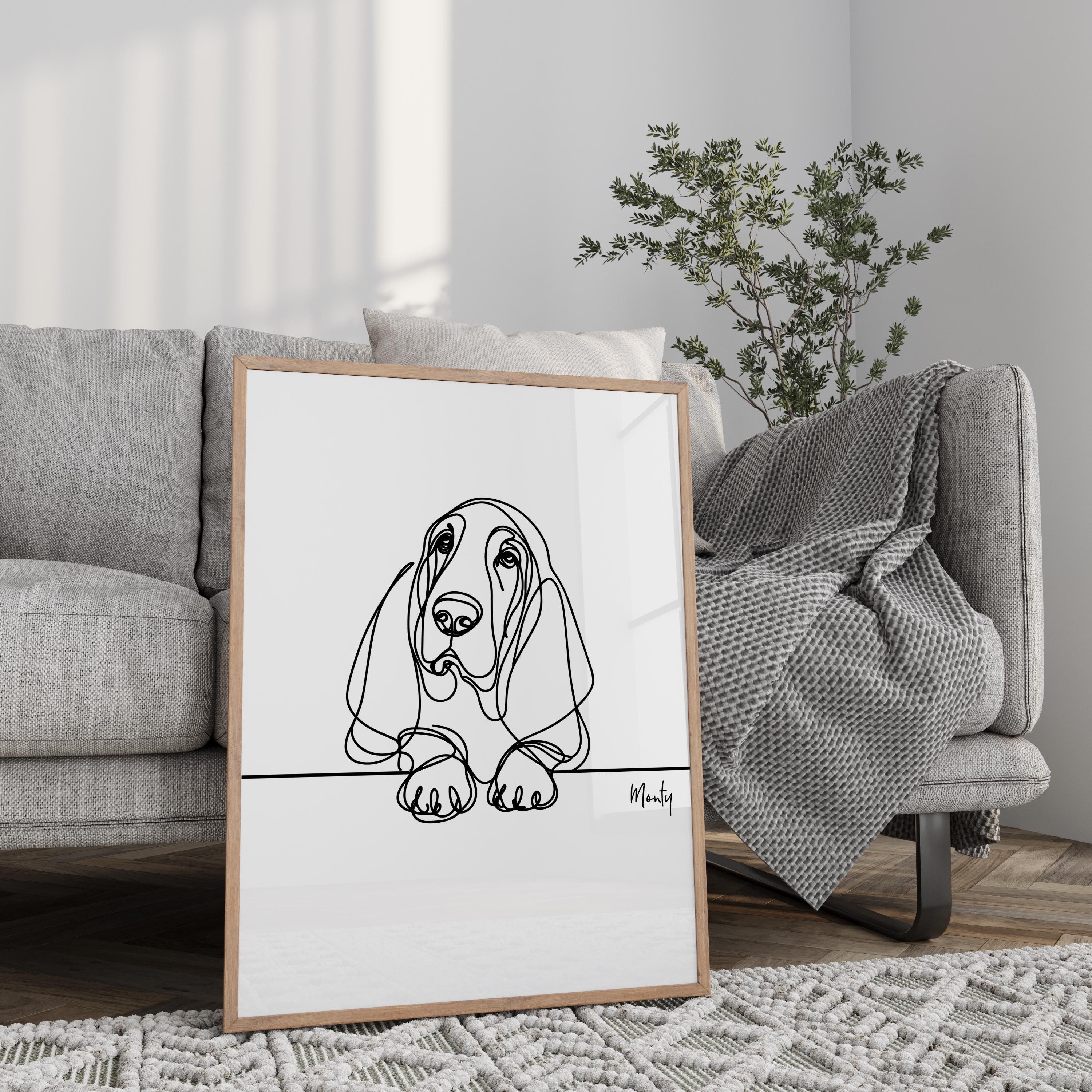 Personalised Basset Hound Digital Print, Basset Hound Dog Outline ...