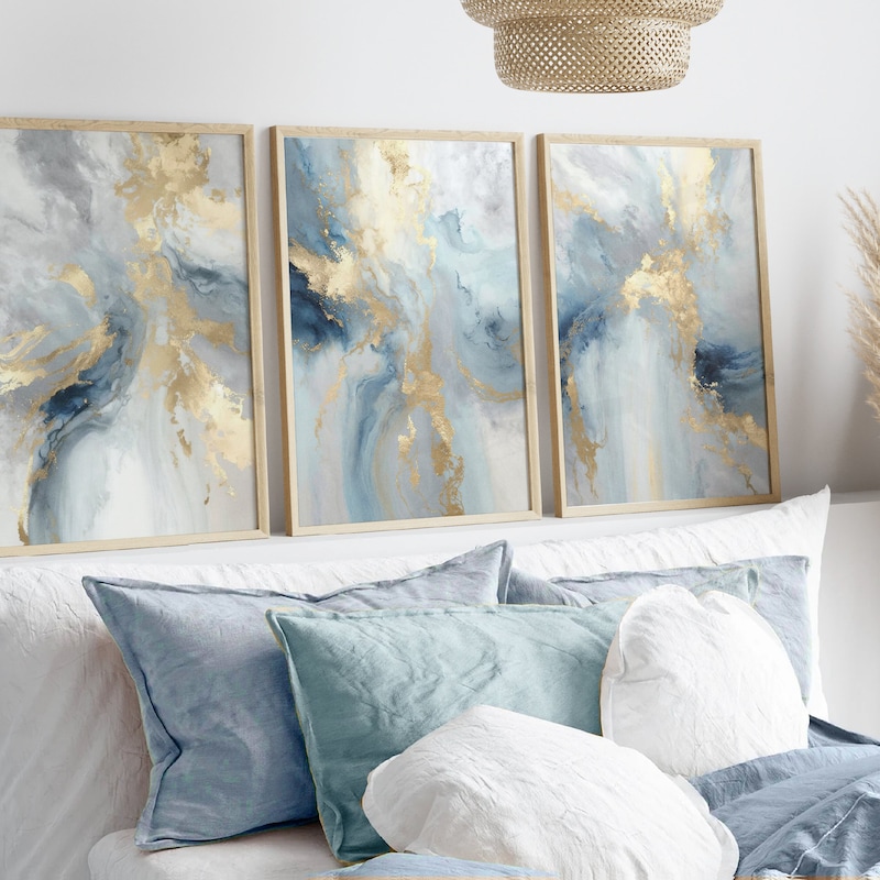 Blue Gold Wall Art - Etsy