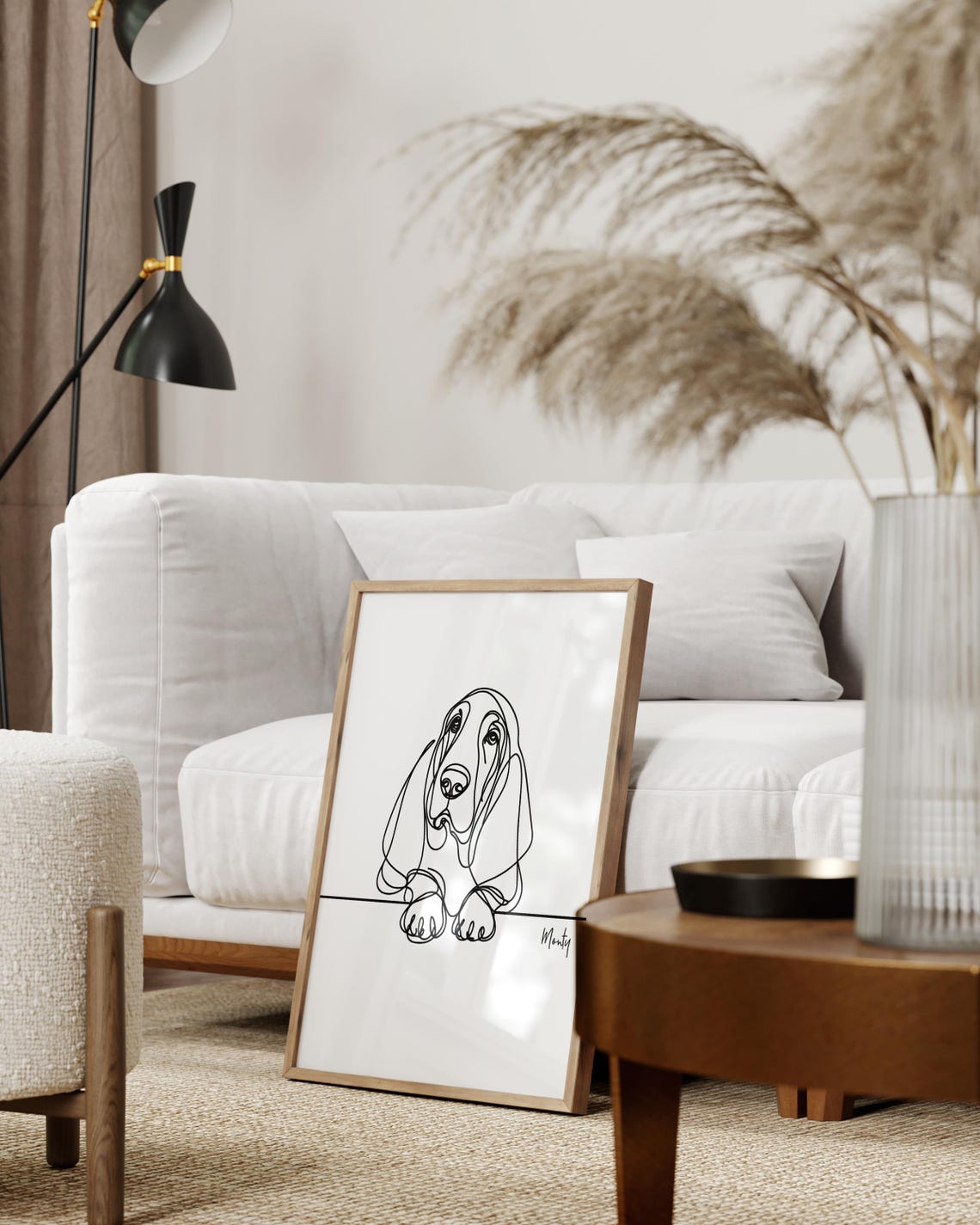 Personalised Basset Hound Digital Print, Basset Hound Dog Outline ...