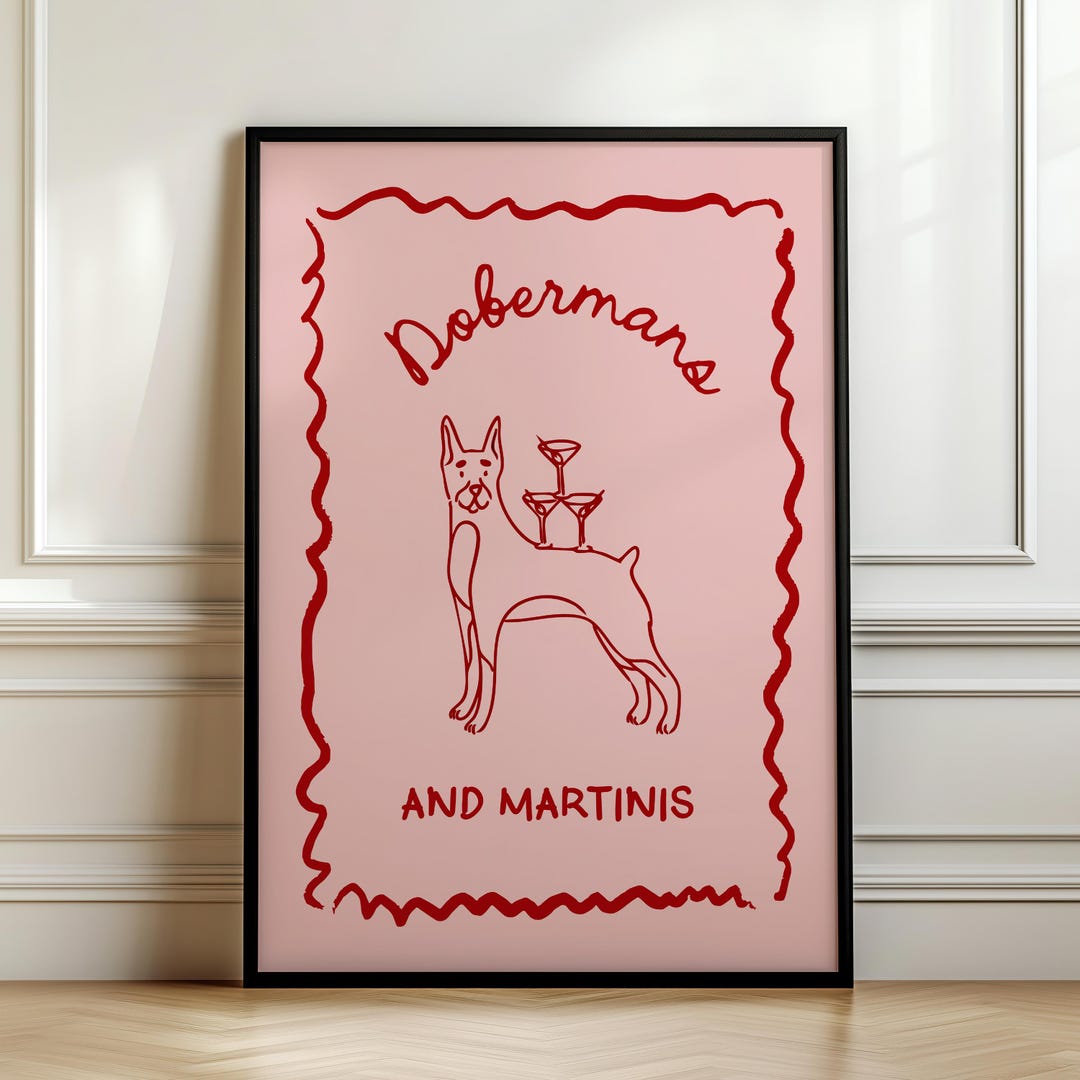 Martini and Doberman Poster, Bar Cart Art, Doberman Dog Art, Doberman ...