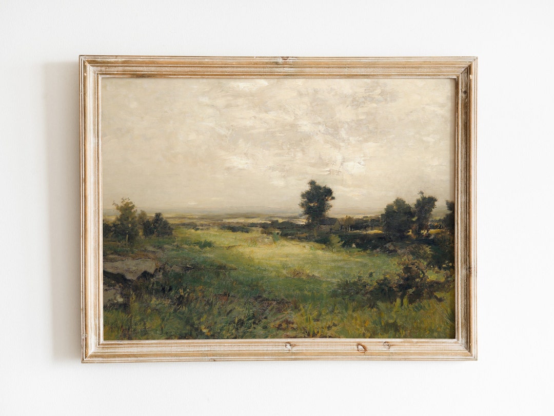 Muted Landscape Painting, Digital Download, Vintage Wall Art, Farmhouse ...