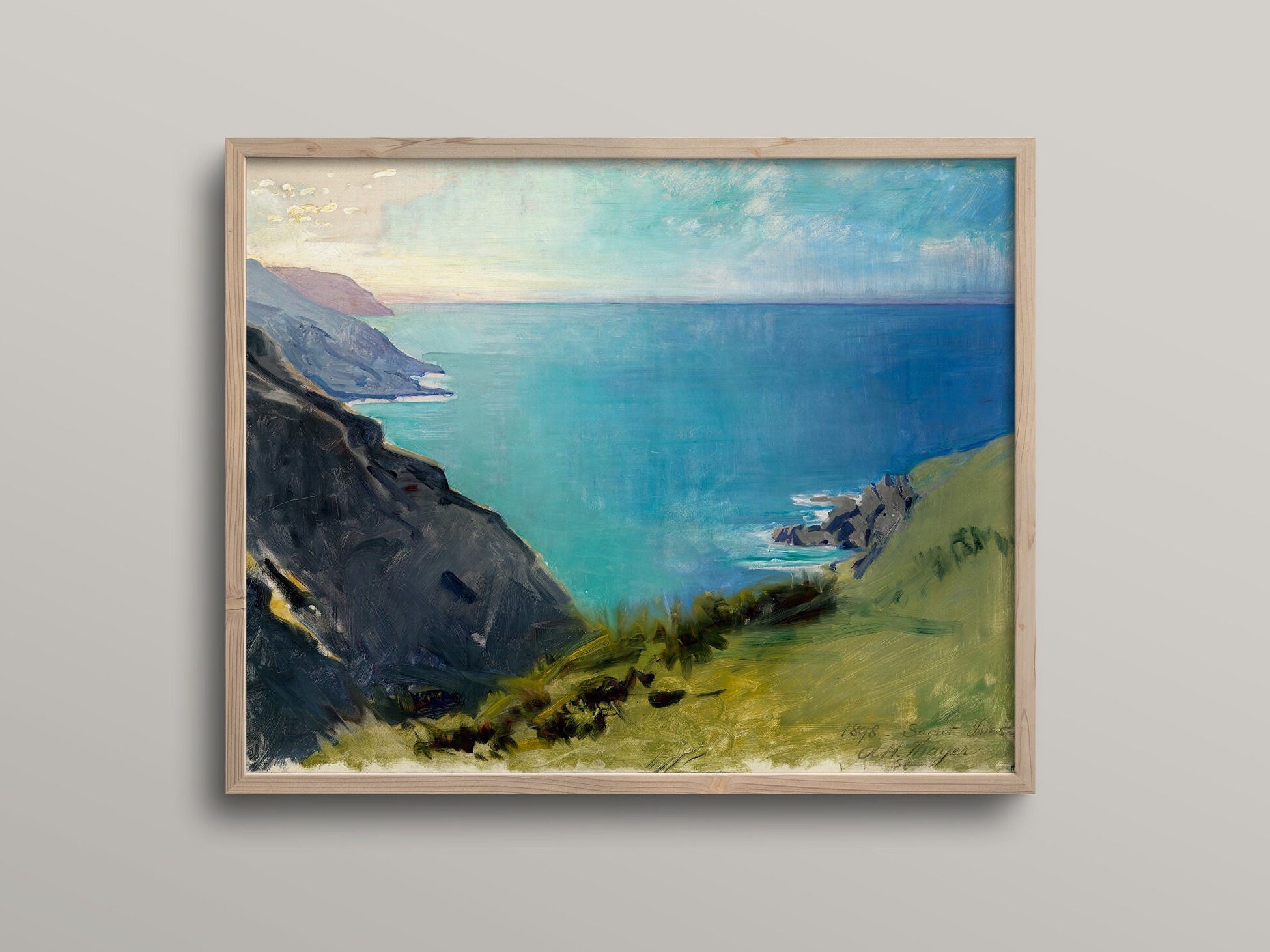 Vintage Cornish Coast Painting, Instant Digital Download, Sea Landscape ...