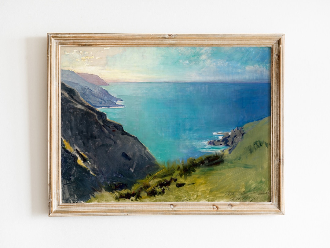 Vintage Cornish Coast Painting, Instant Digital Download, Sea Landscape ...