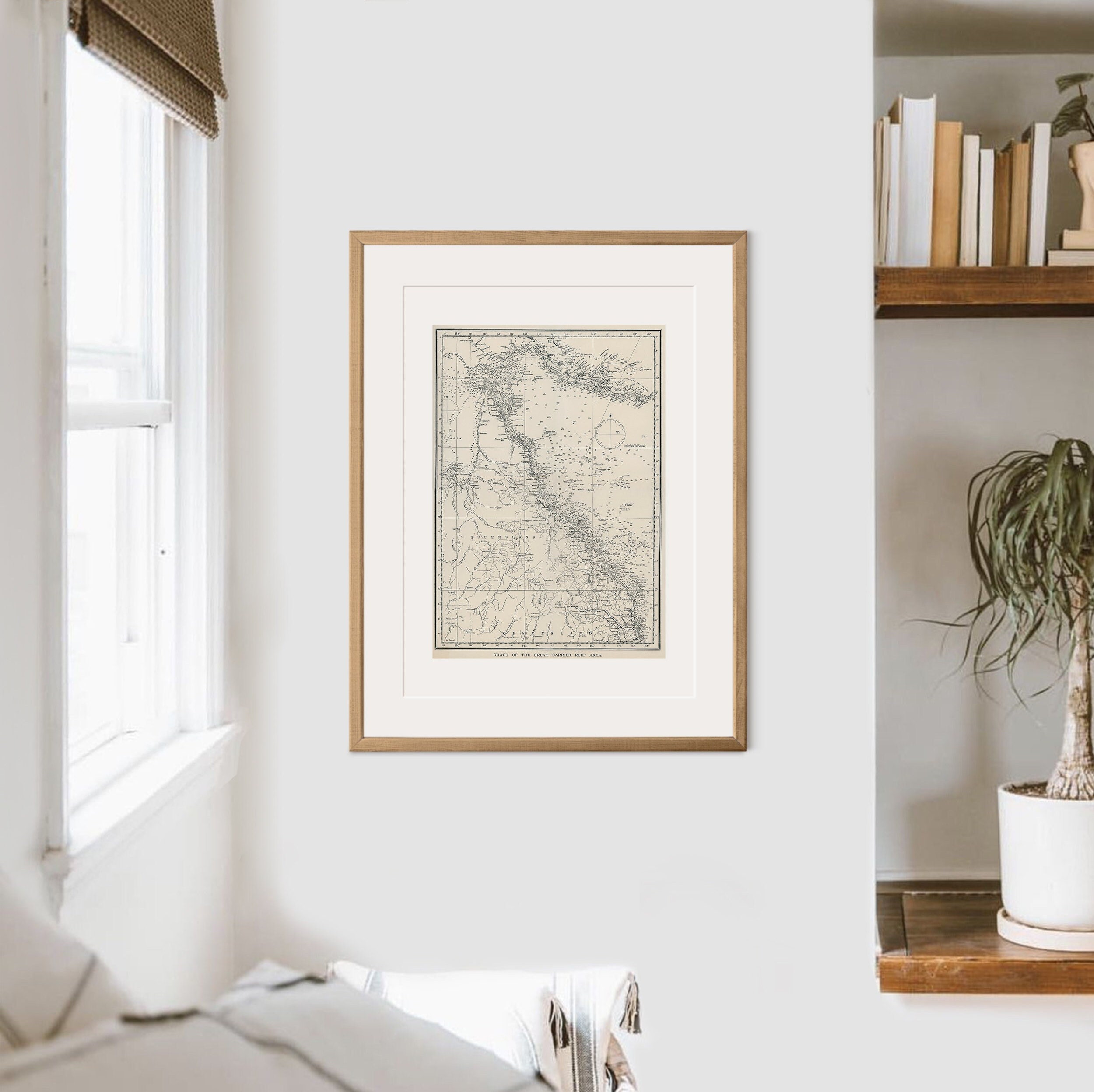 Vintage Map of the Great Barrier Reef Print, Digital Download, Neutral ...