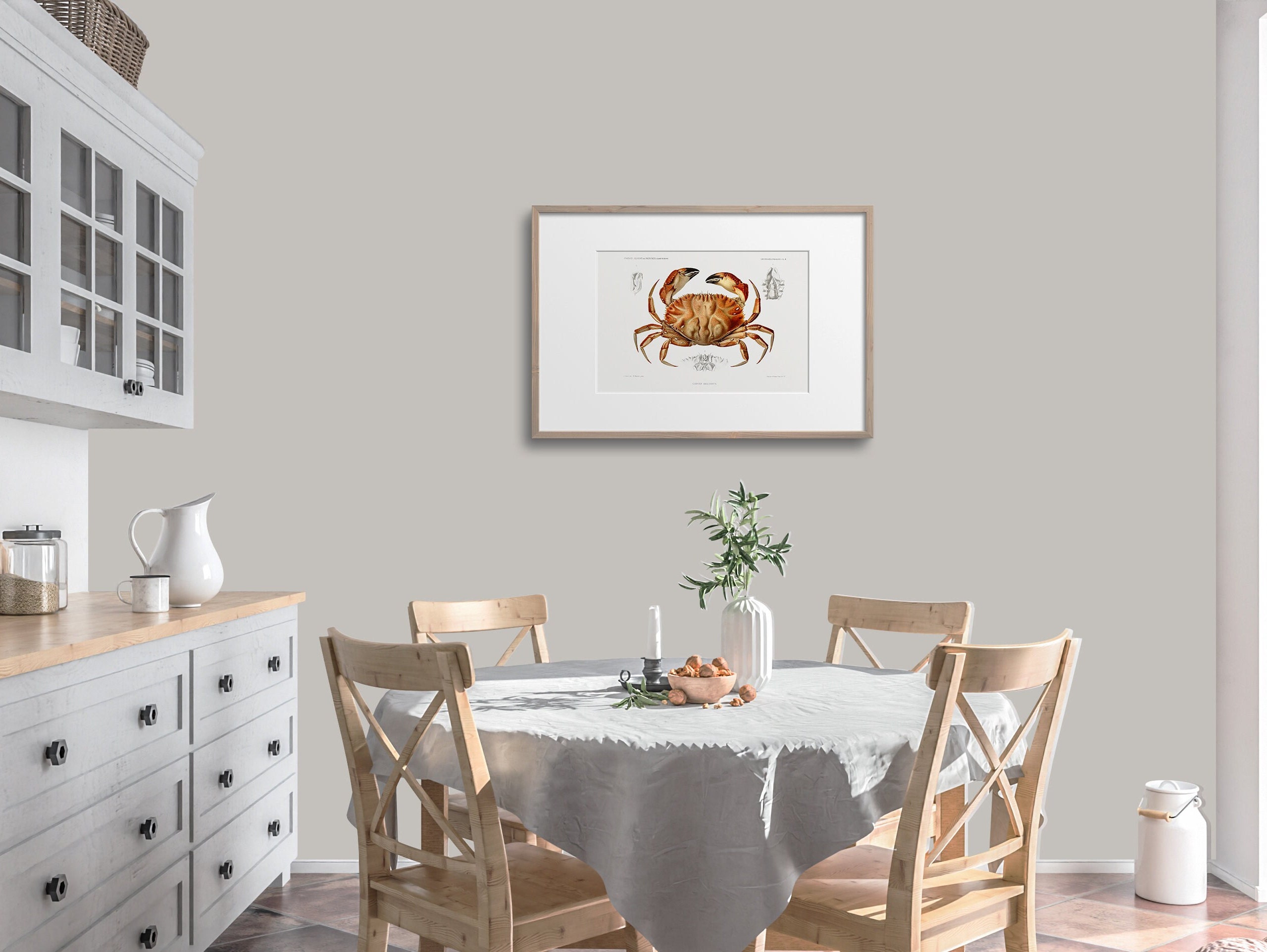 Vintage Crab Illustration Print, Kitchen Wall Art, Chef Gift, Crab ...