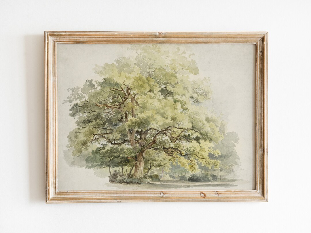 Vintage Oak Tree Landscape Painting, Instant Digital Download, Tree ...