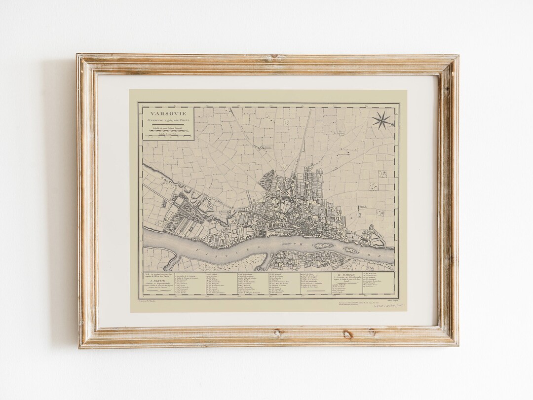 Vintage French Map of Warsaw Print, Digital Download, Neutral Beige ...