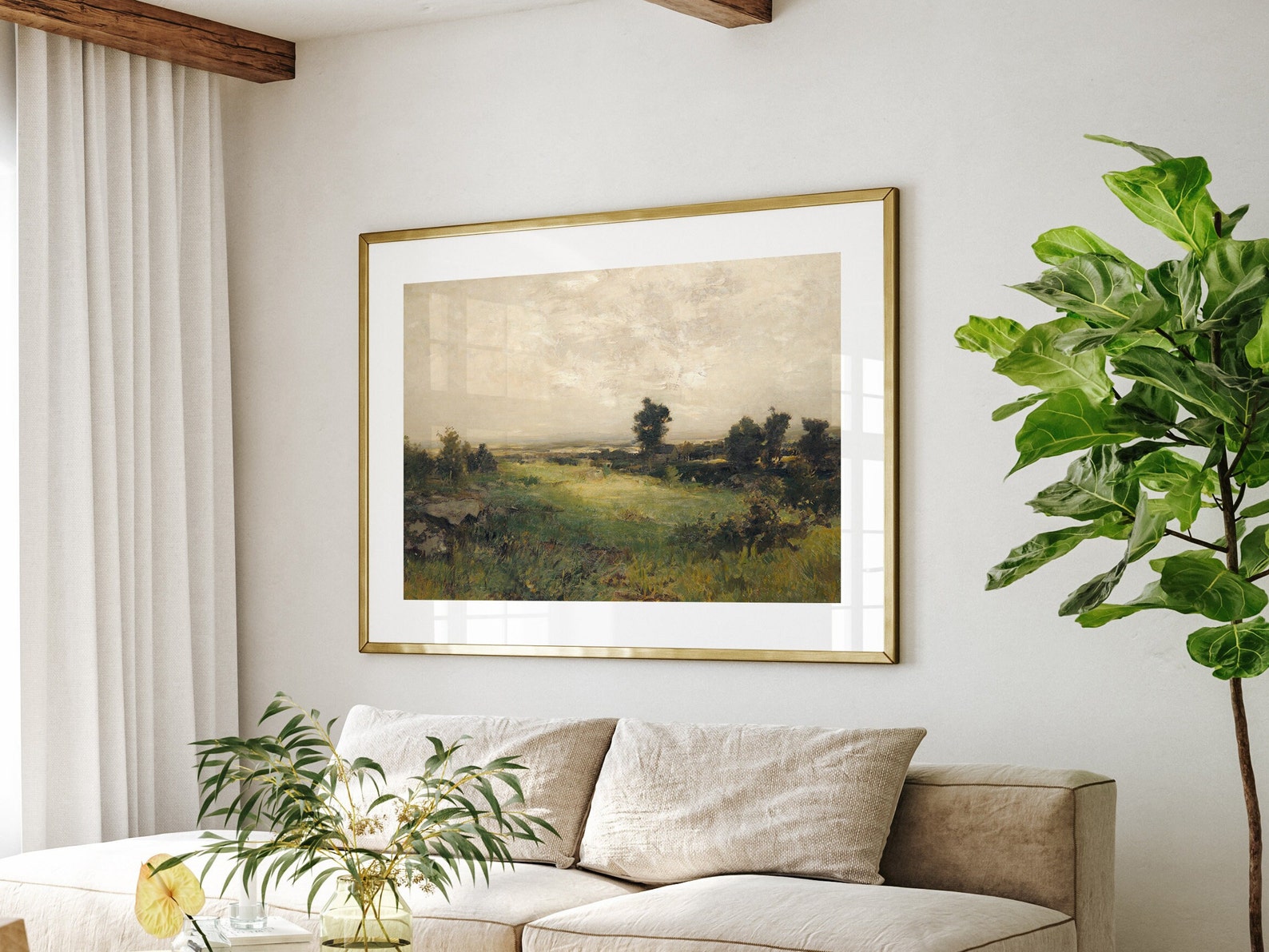 Muted Landscape Painting, Digital Download, Vintage Wall Art, Farmhouse ...