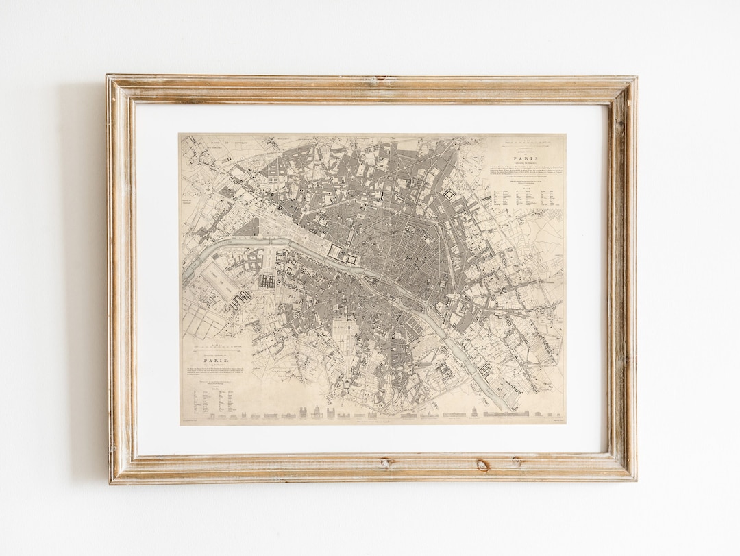 Vintage Map of Paris Print, Digital Download, Neutral Beige Tones Decor ...