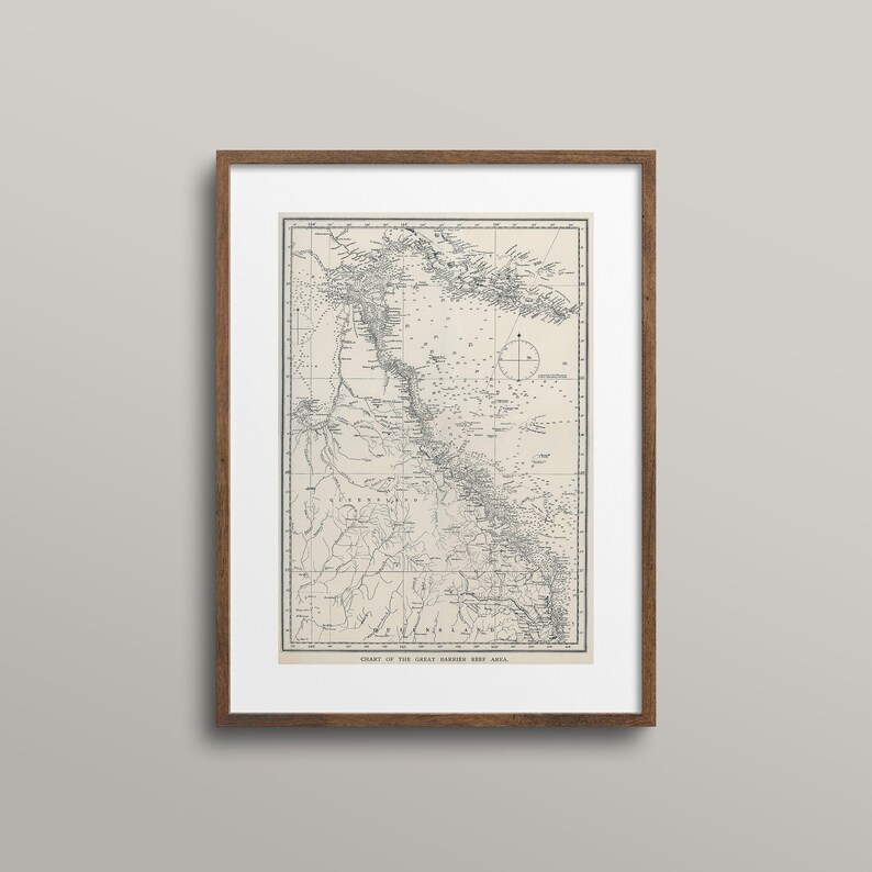 Vintage Map of the Great Barrier Reef Print, Digital Download, Neutral ...
