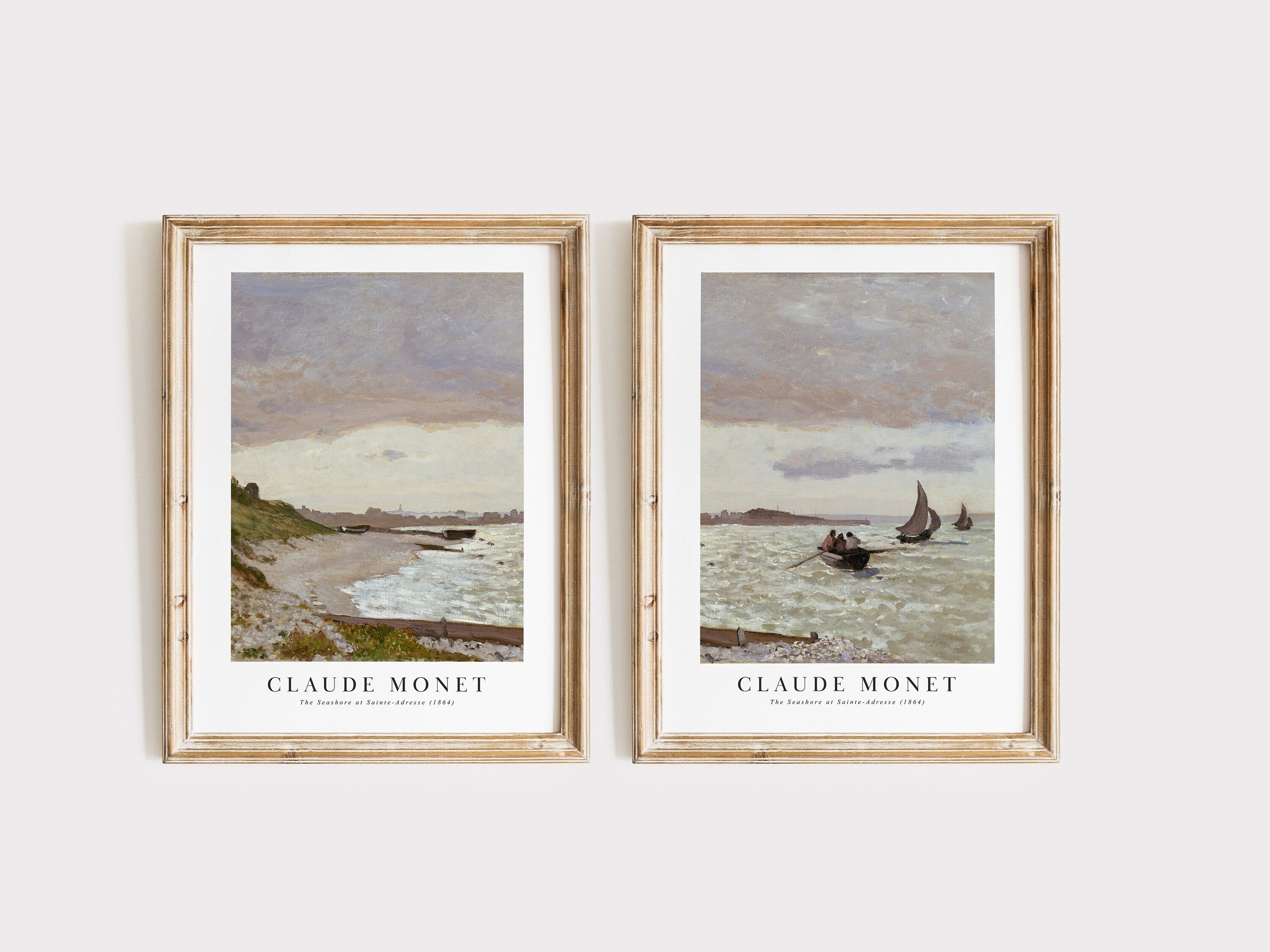 2 Piece Set of Claude Monet Exhibition Prints, Landscape Painting, Grey ...
