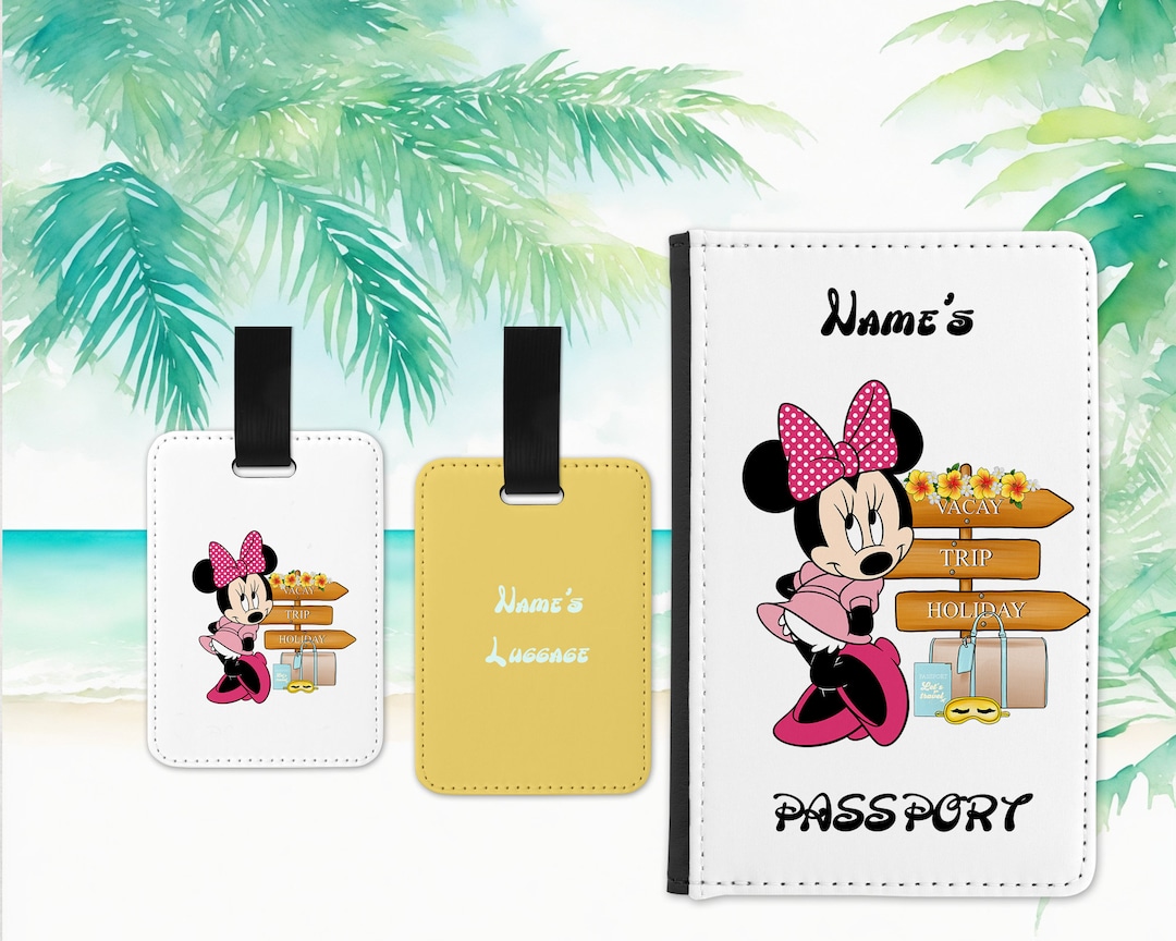 Minnie Mouse Travel Personalised Custom Made Passport Cover and Luggage ...