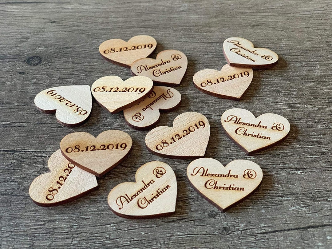 50 Scatter Decoration Wood Heart Personalized Table Decoration Bridal ...