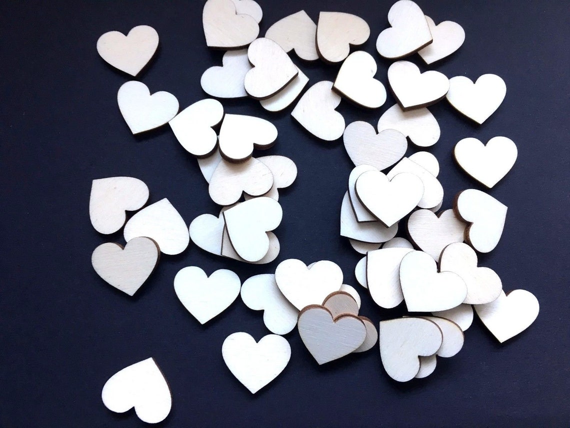 50 Scatter Decoration Wooden Heart Table Decoration Natural Wedding ...
