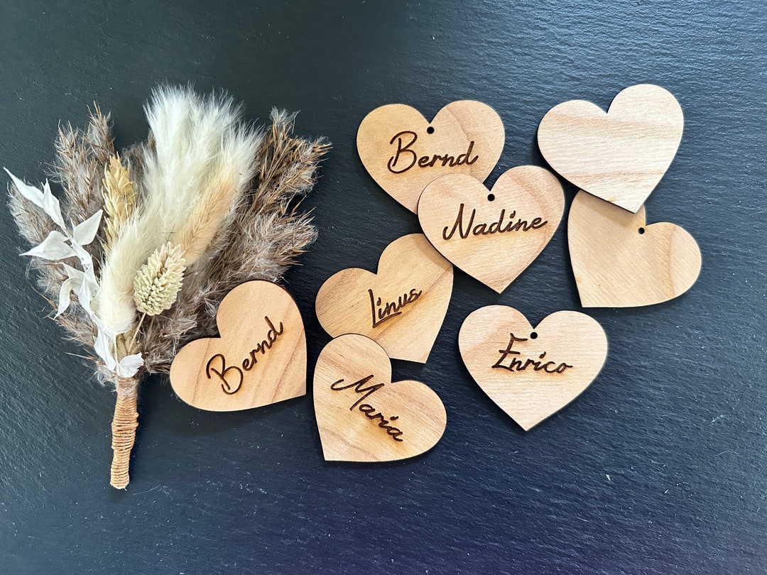 Wooden Heart Name Card Table Decoration With Name Individually Engraved ...