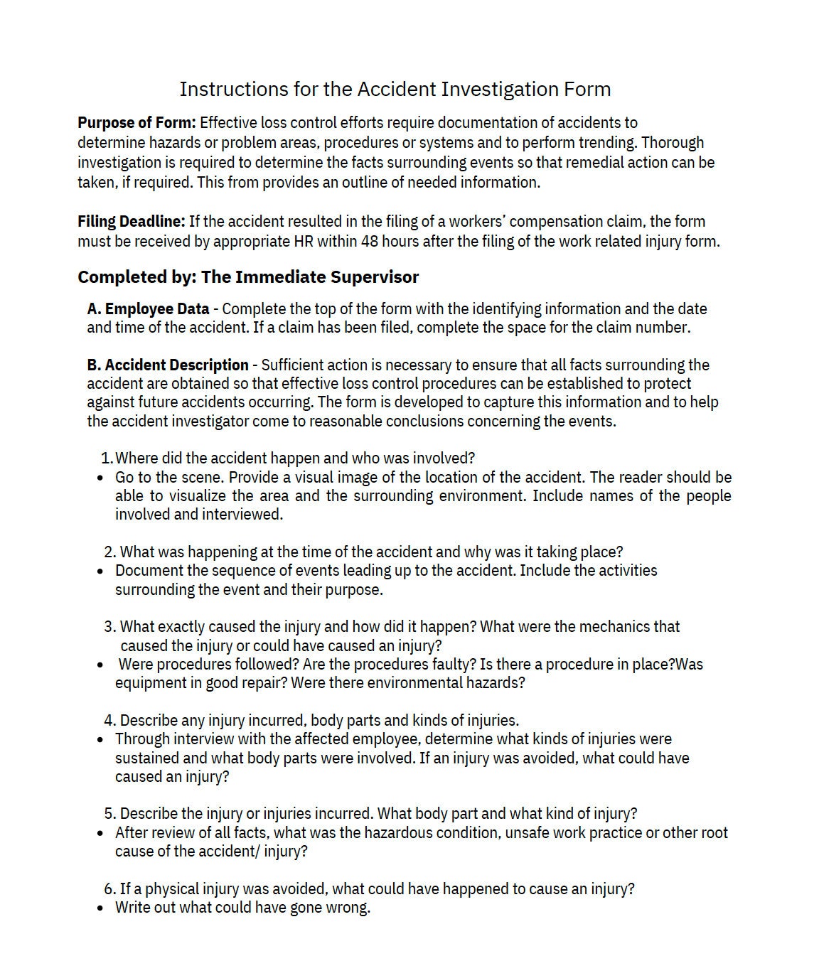 Accident Investigation Form | Report of Injury or Near Miss Form ...