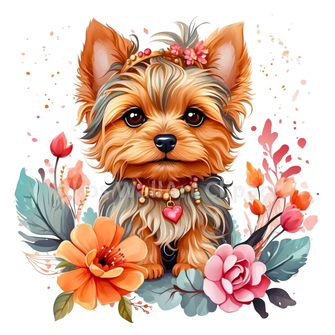 Yorkshire Terrier Watercolor Printable Clipart, 10 High Quality Jpegs ...