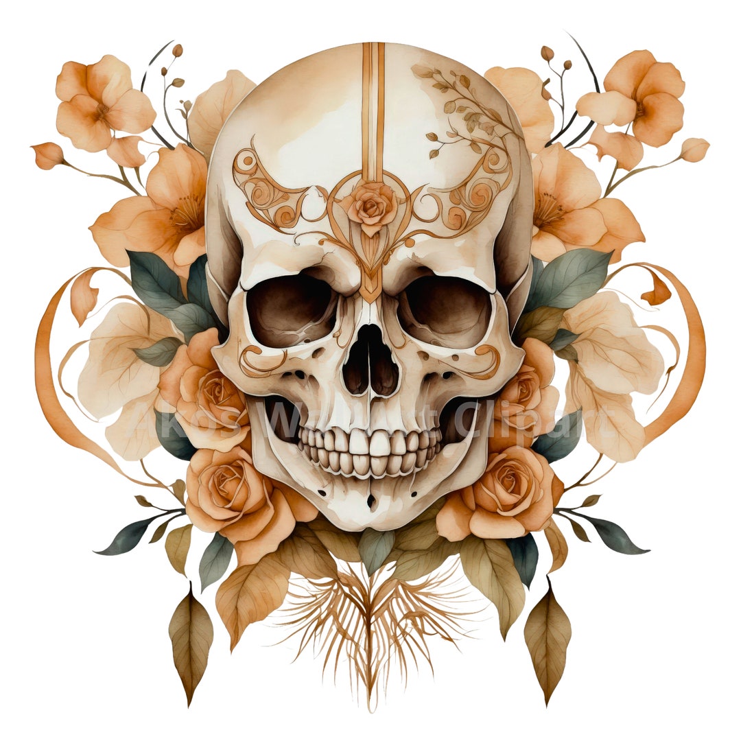 44 PNG Watercolor Skull Clipart Bundle , Halloween Autumn Decor, Gothic ...