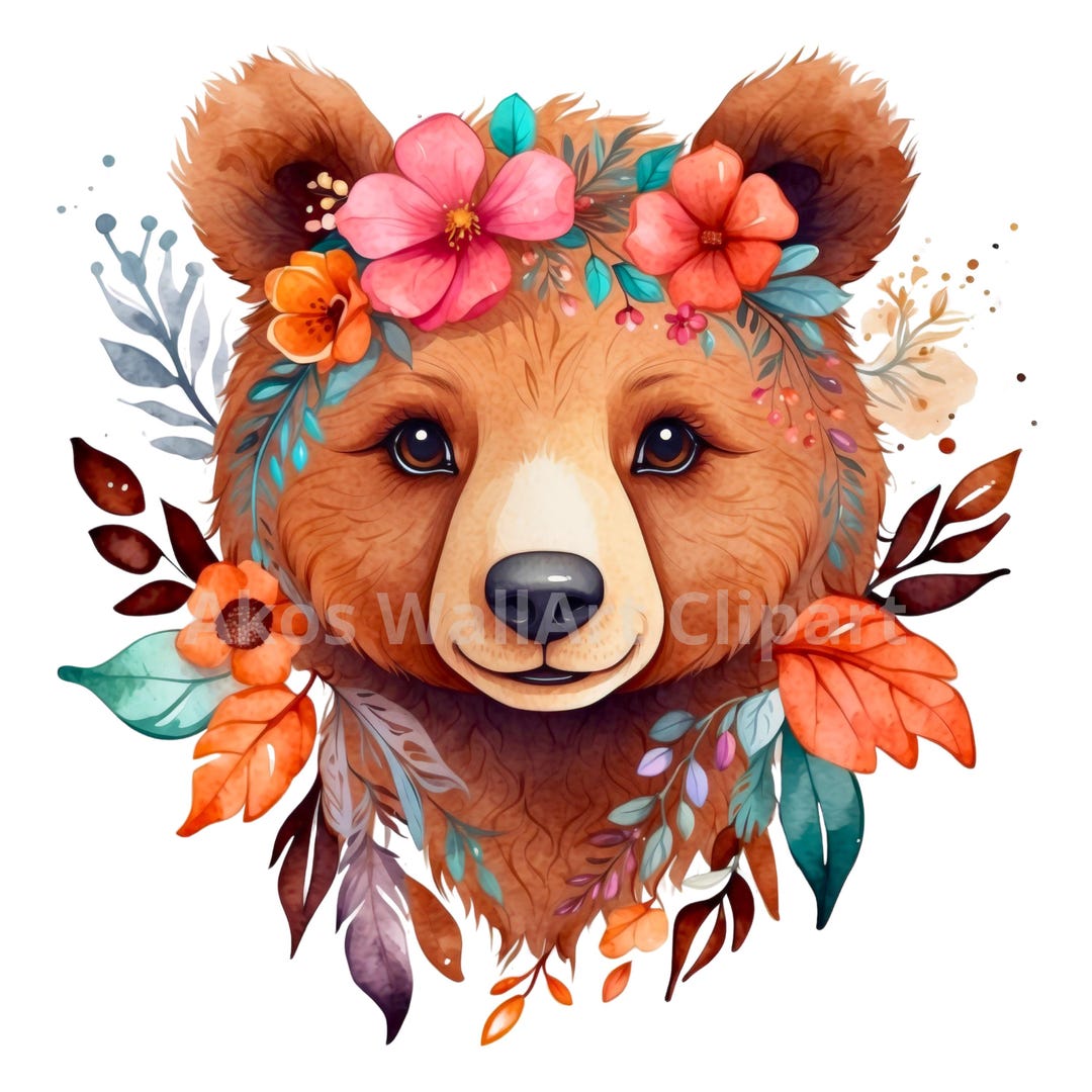 Imágenes prediseñadas imprimibles de acuarela de oso pardo, 10 archivos ...