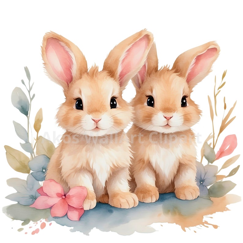 Bunnies Watercolor Printable Clipart, 10 High Quality Jpegs, Woodland ...