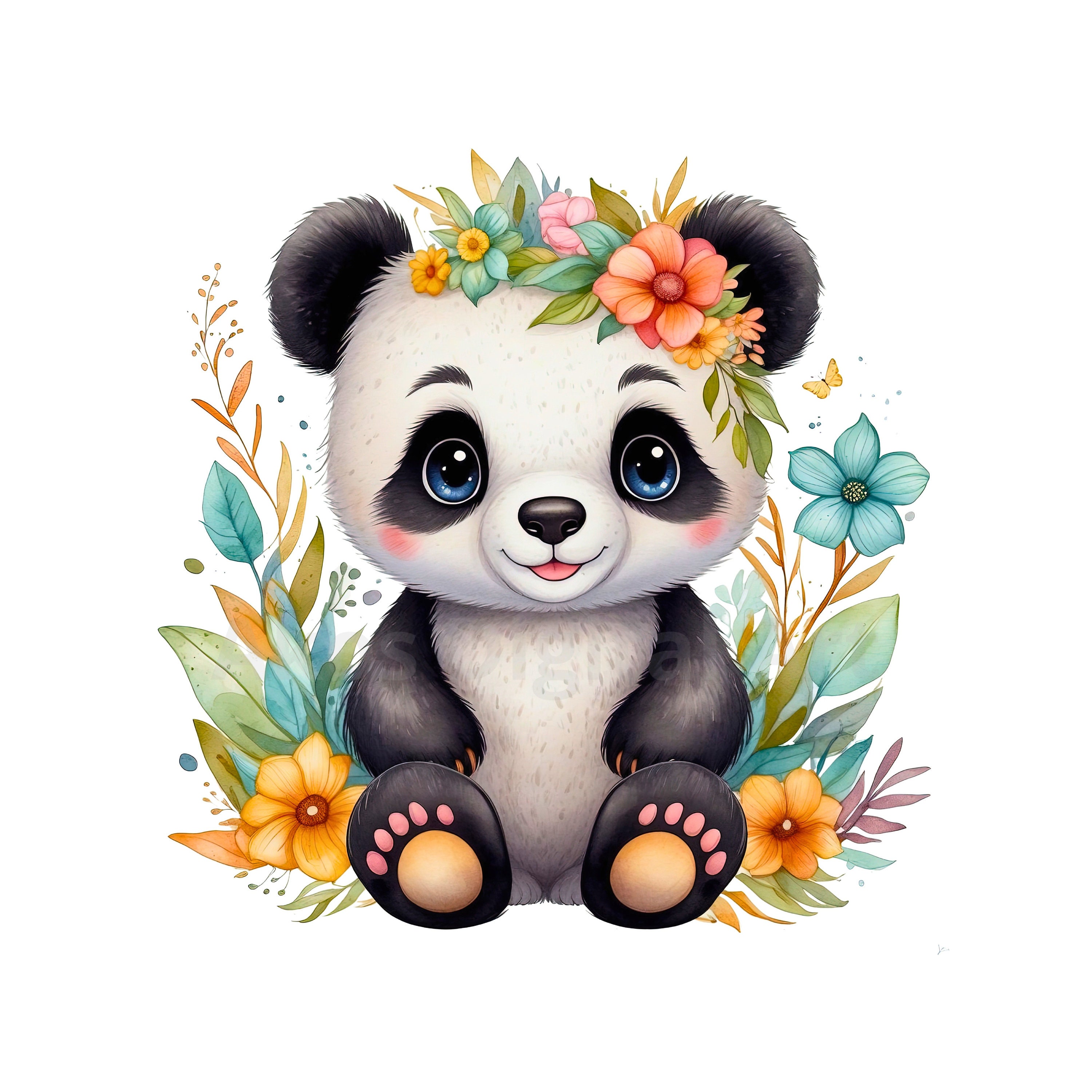 10 Baby Panda Watercolor Clipart Bundle Printable Flowers - Etsy