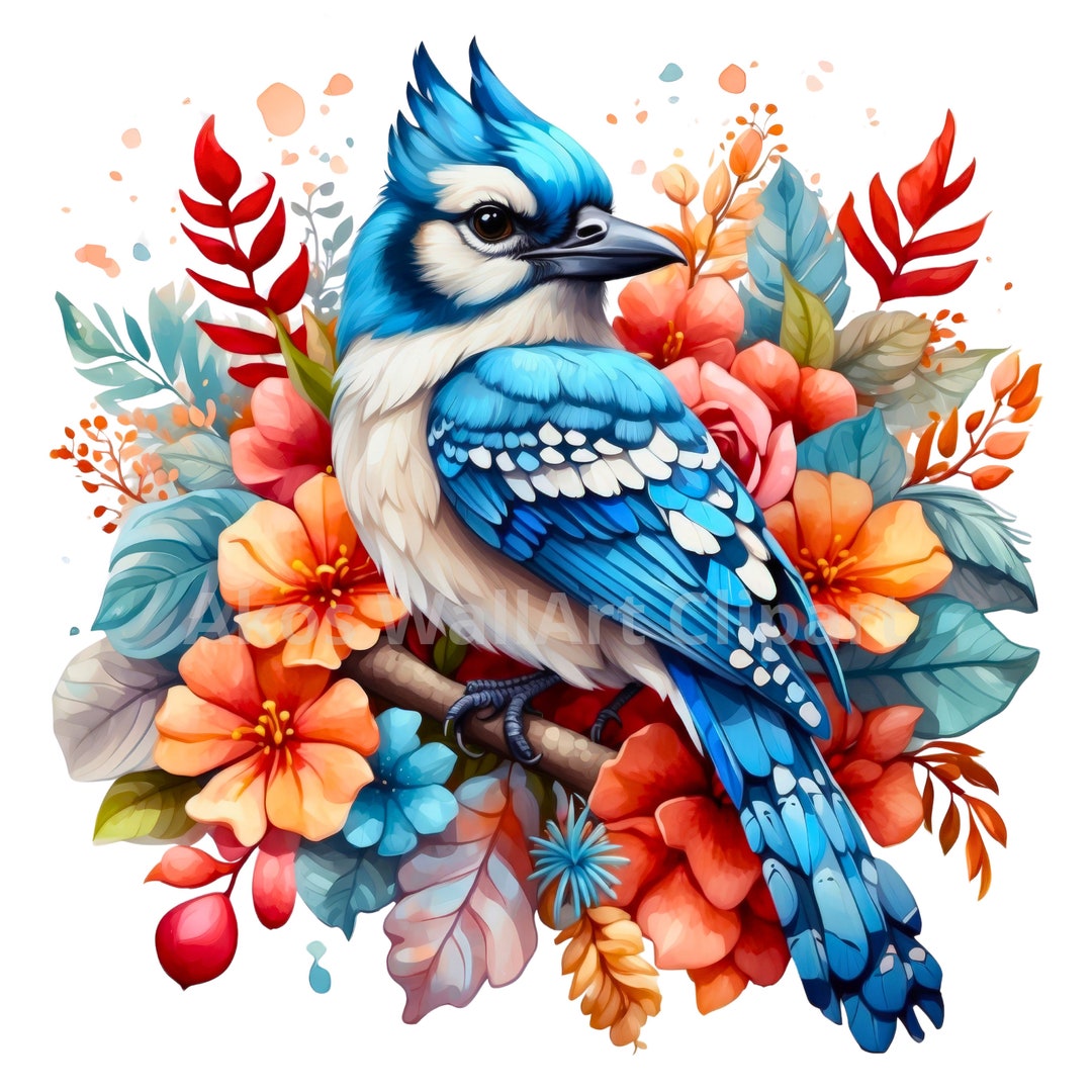 Blue Jay Bird Watercolor Printable Clipart, 10 High Quality Jpegs ...