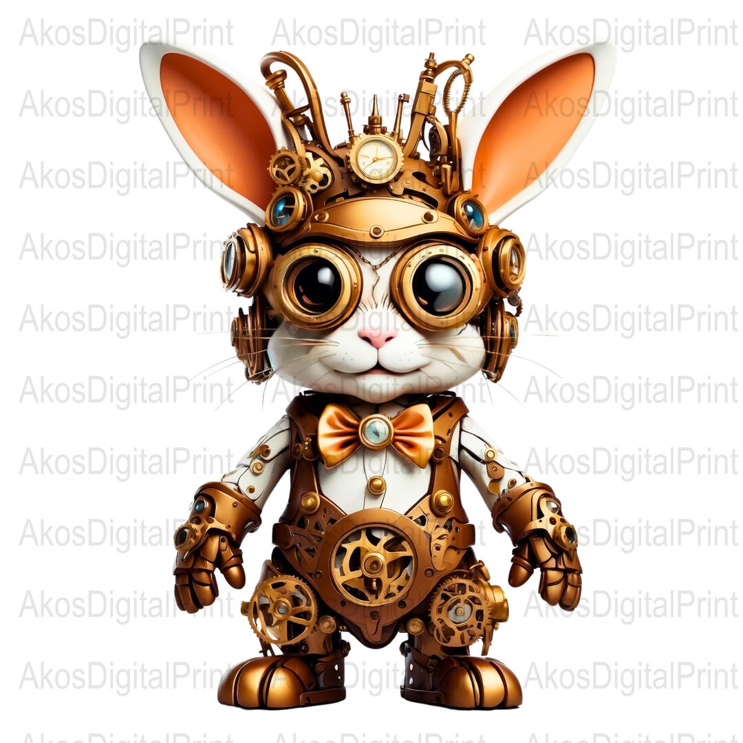Steampunk Bunny Digital Art, Rabbit PNG Sublimation Design, 300 DPI ...