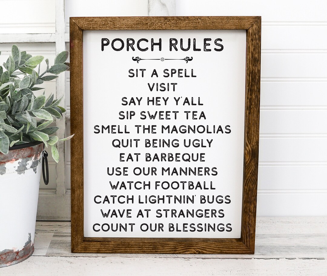 Porch Rules Outdoor Sign, Wood Sign Patio Decor, Southern Decor, Summer ...