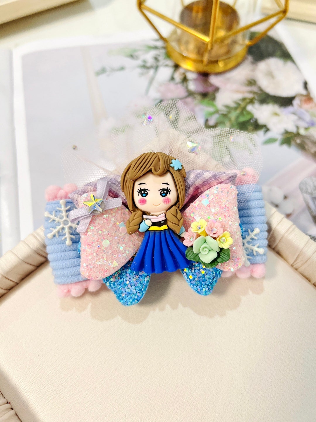 Frozen Inspired Bow, Anna Inspired Hair Bow, Princess Bow, Blue and ...