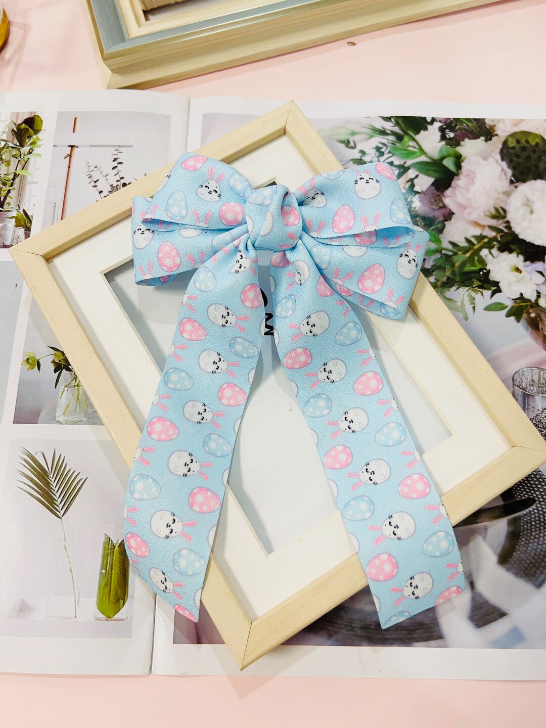 Baby Blue Bunny Bow, Easter Bow, Long Tail Bow, Baby Blue French ...