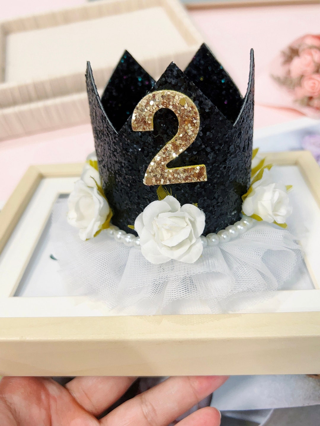 Personalized Black and White Birthday Crown, Birthday Photoshoots Crown ...