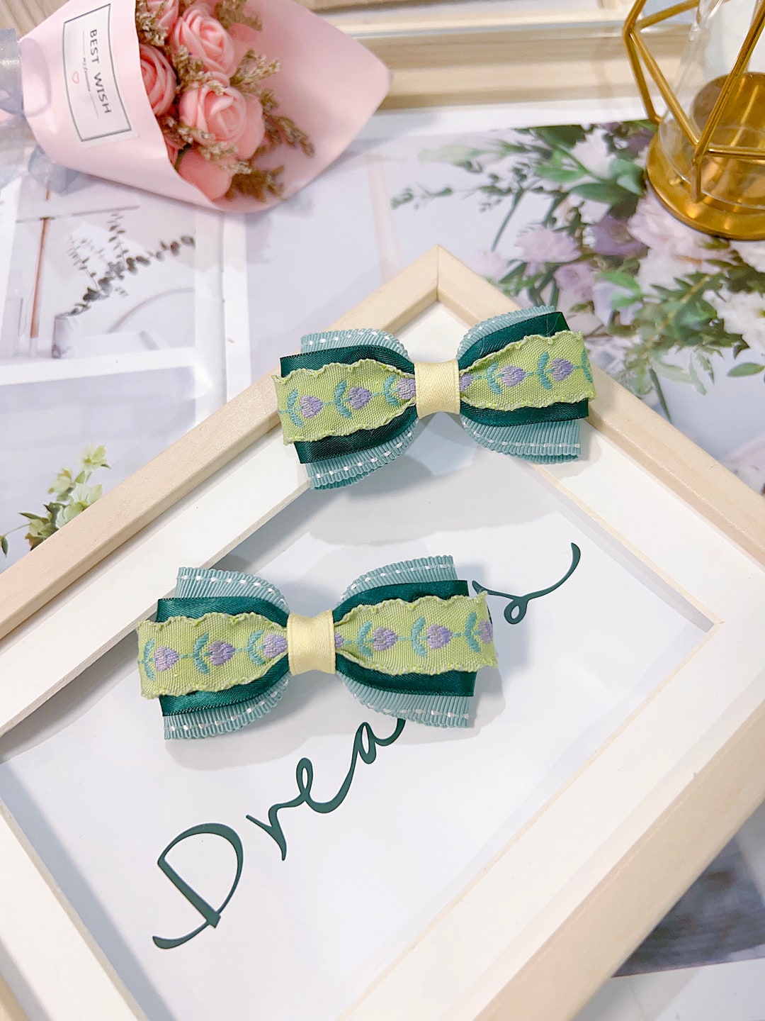 Frozen Inspired Bow, Anna Inspired Bow, Green Ribbon Bow, Toddler ...