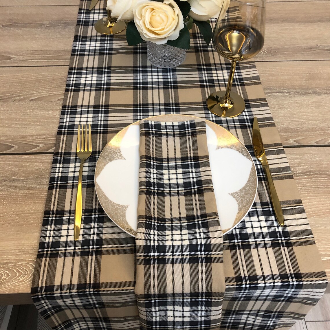 Green Tartan Table Runner and Napkin Set: Farmhouse Christmas Decor - Etsy