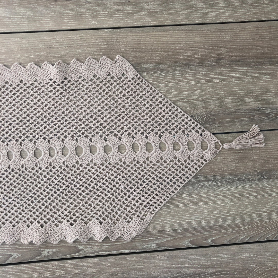 Hand-knitted Cotton Rope Table Runner With Tassels, Rustic Table Runner ...
