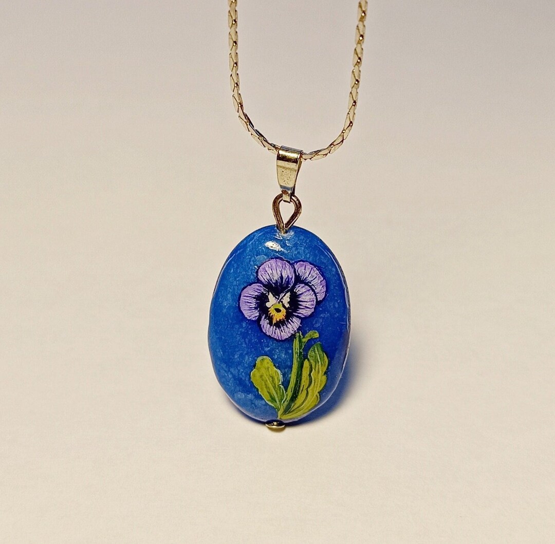 Lapis Lazuli Necklace, Lapis Pendant, Hand Painted Necklace, Floral ...