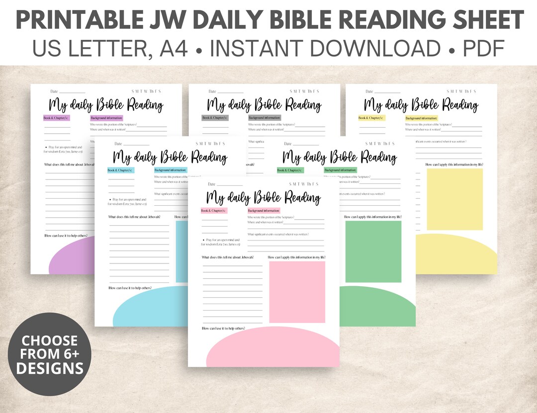 JW Bible Reading JW Bible Printable Digital Bible Reading Worksheet JW ...