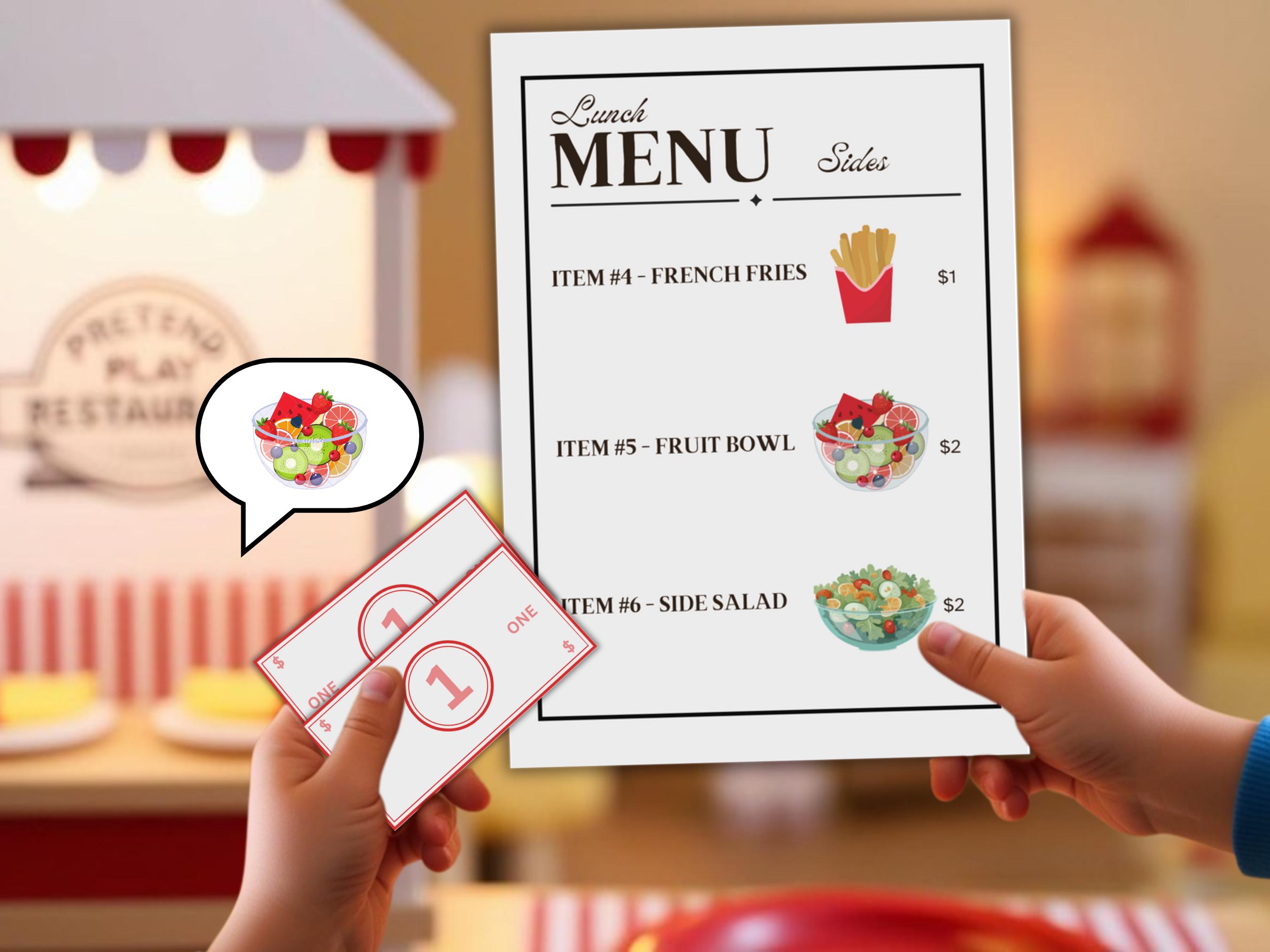 Kids Pretend Play Restaurant Menu Printable Dramatic Play Food Menus ...